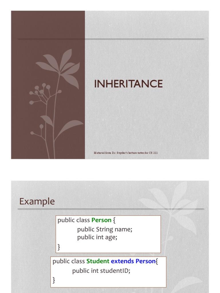 Inheritance Material From Dr Snyder S Lecture Notes For Cs 211 Pdf
