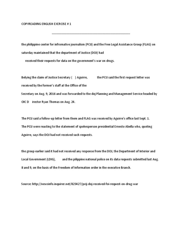 Copyreading Exercises English | Download Free PDF | Rodrigo Duterte ...