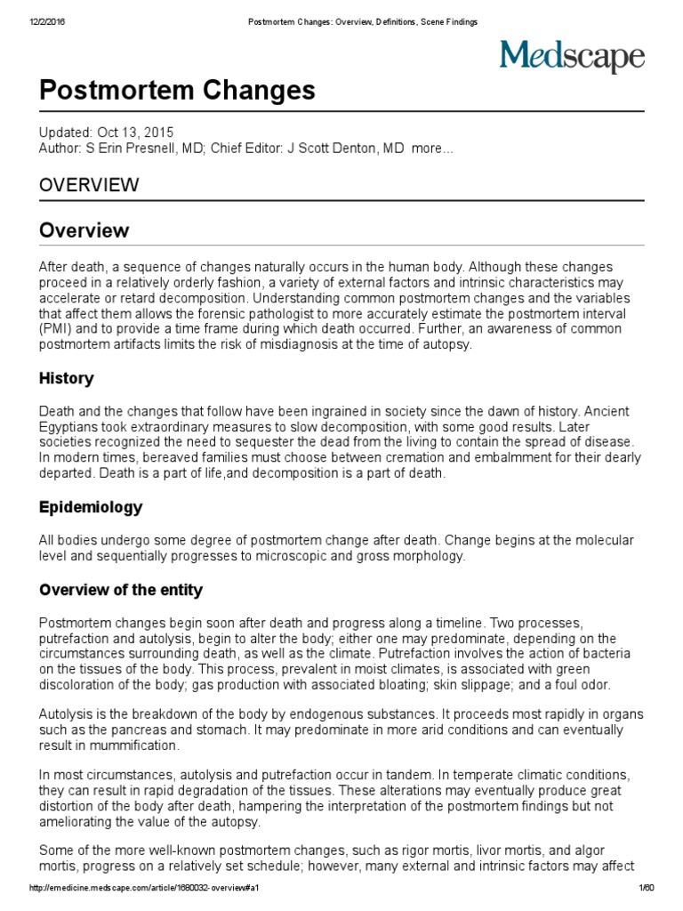 Postmortem Changes - Overview, Definitions, Scene Findings ...