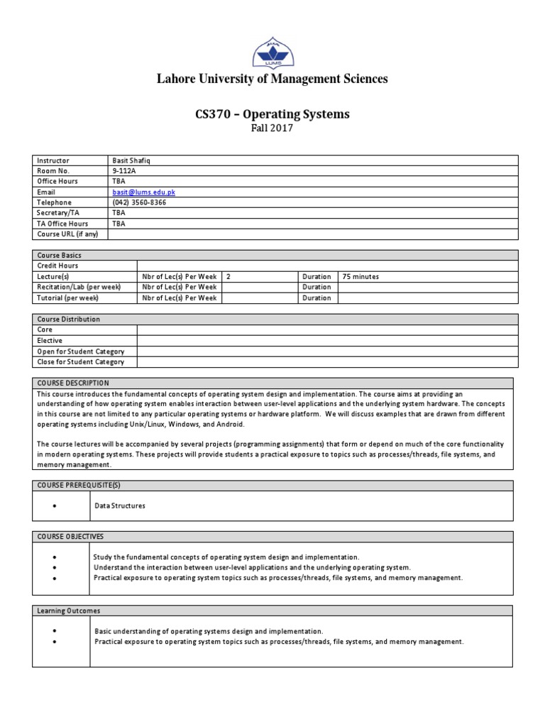 CS 370 - Operating Systems - Basit Shafiq | PDF | Thread (Computing ...