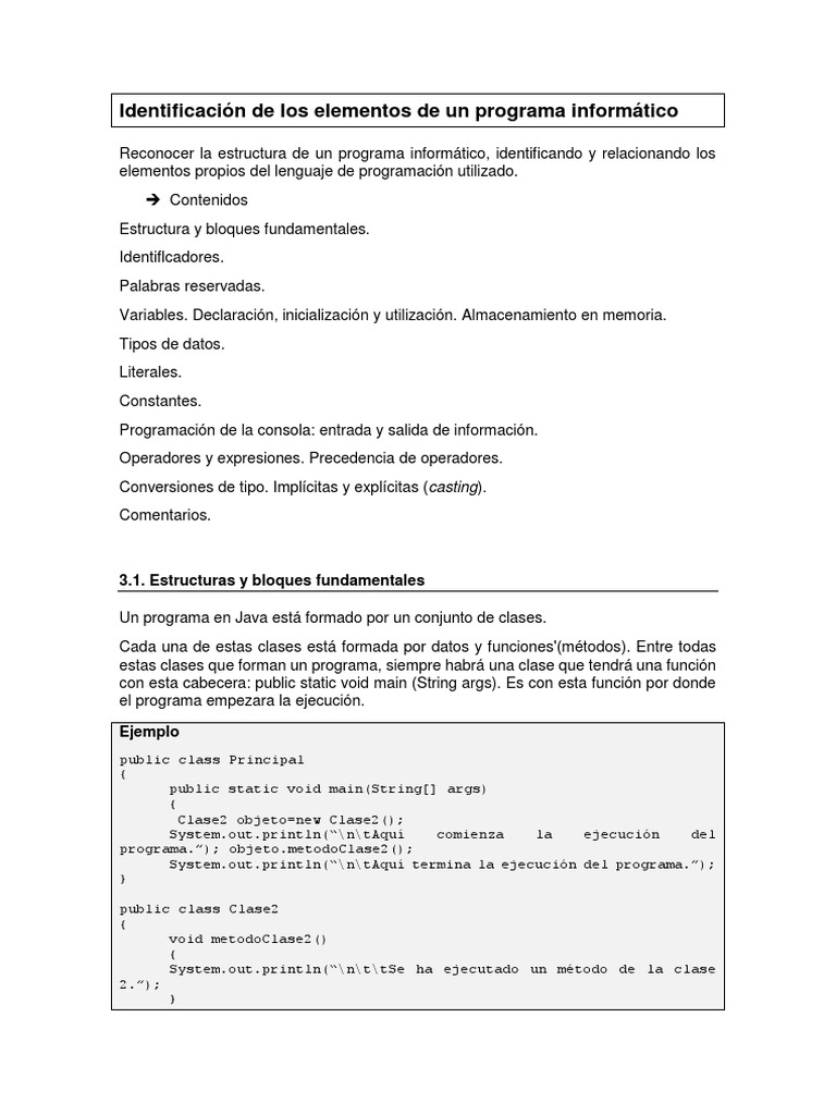 Ud3pr Identificación de Los Elementos de Un Programa Informático | PDF | Java (lenguaje de ...