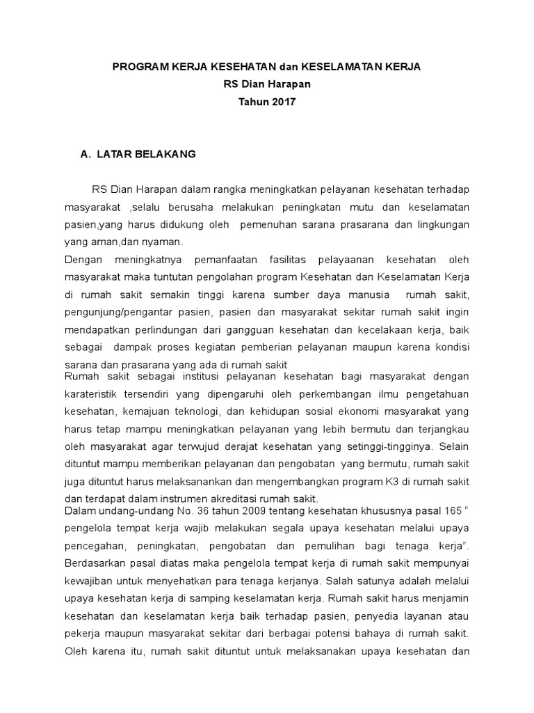 Contoh Program Kerja Kesehatan Dan Keselamatan Kerja | PDF