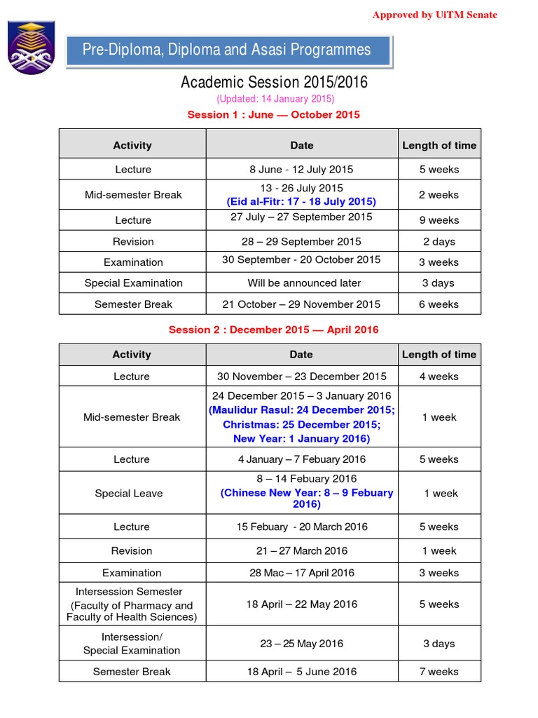 Academic Sessions 2015-2016 | PDF | Academic Term | Titles