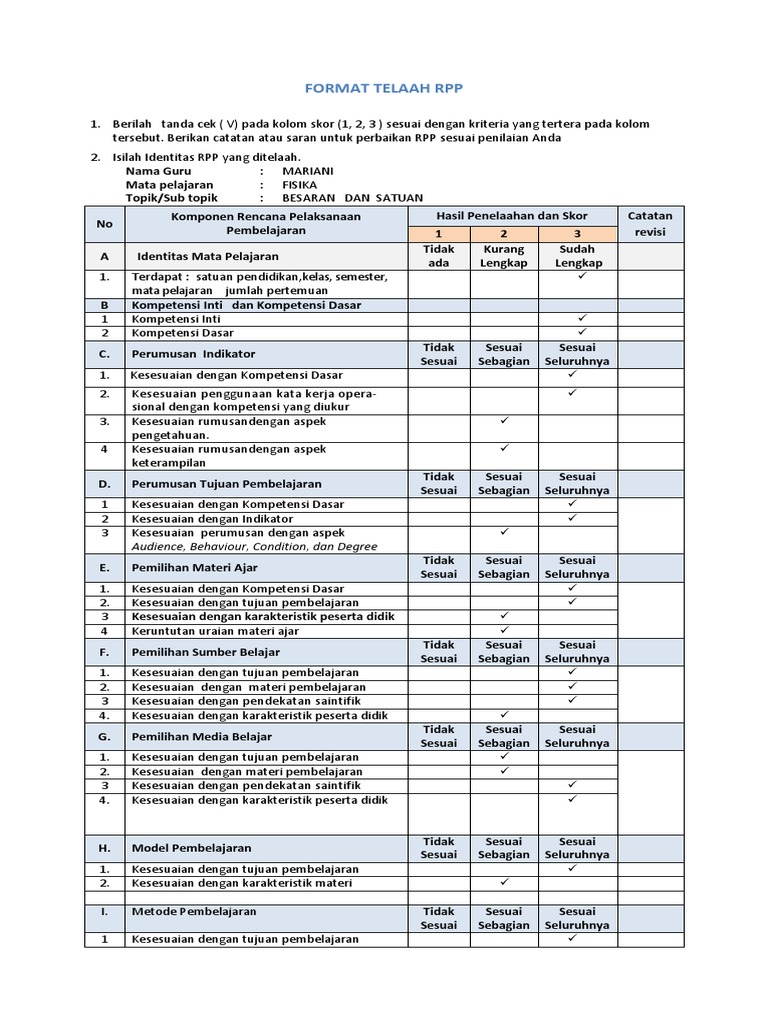Format Telaah RPP | PDF