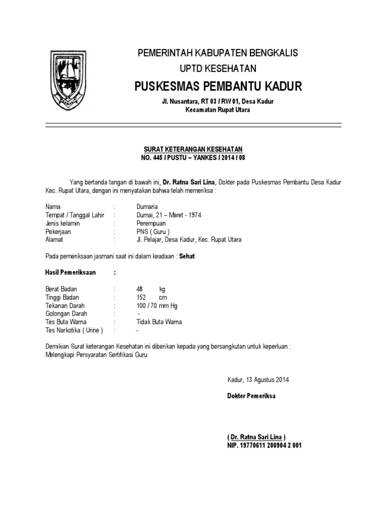 Surat Keterangan Kesehatan | PDF