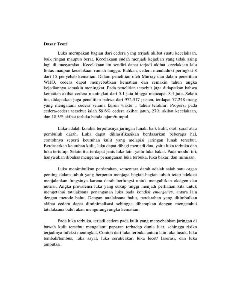 Dasar Teori Dan Cara Kerja Penanganan p3k Untuk Kecelakaan Luka | PDF