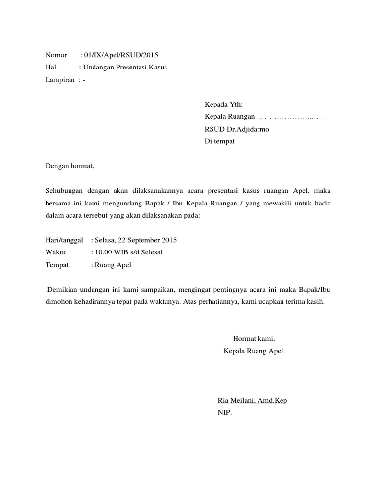 Surat Undangan Presentasi | PDF