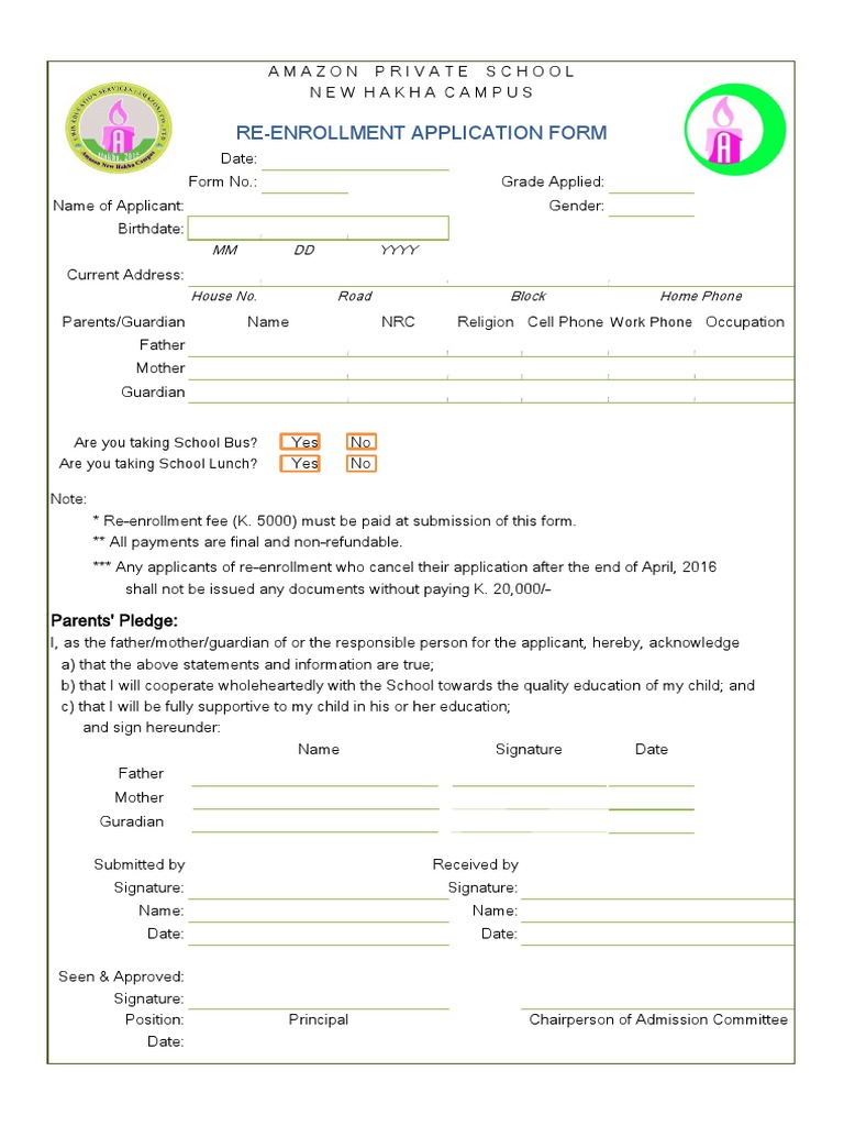 Re-Enrollment Form | PDF