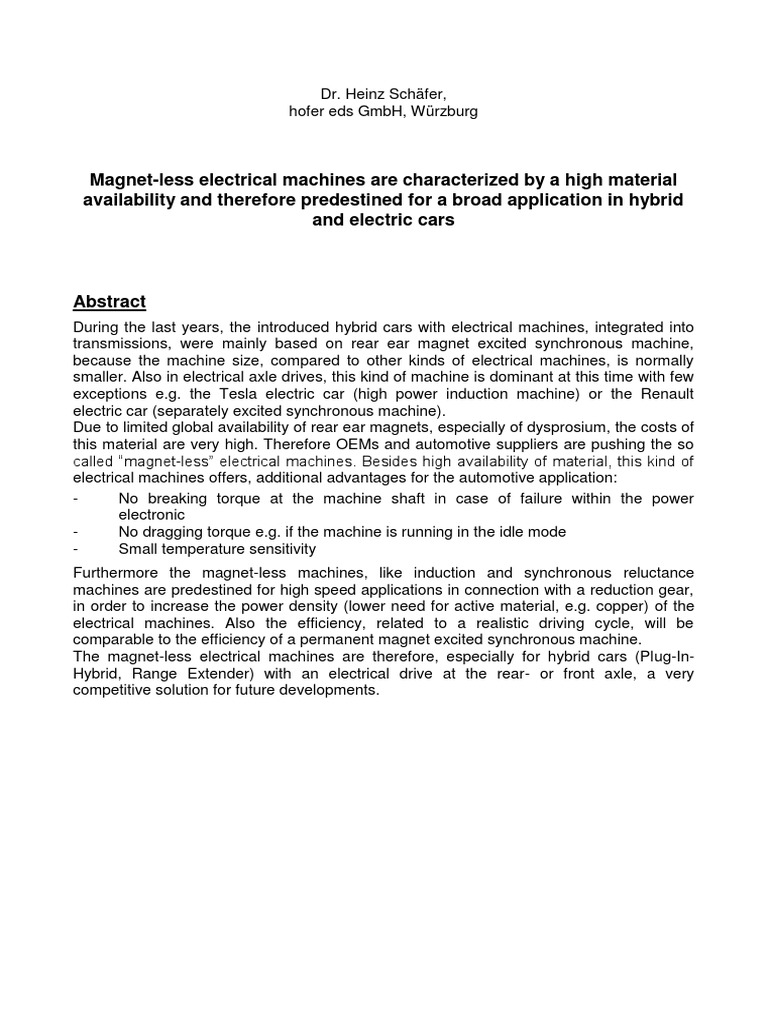 Magnet-Less Electrical Machines | PDF | Electric Motor | Transmission ...