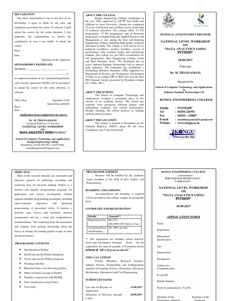 National Level Workshop On Data Analytics Using Python 16 09 2017