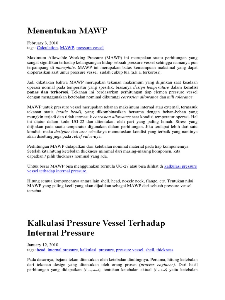 Perhitungan MAWP pada Pressure Vessel | PDF