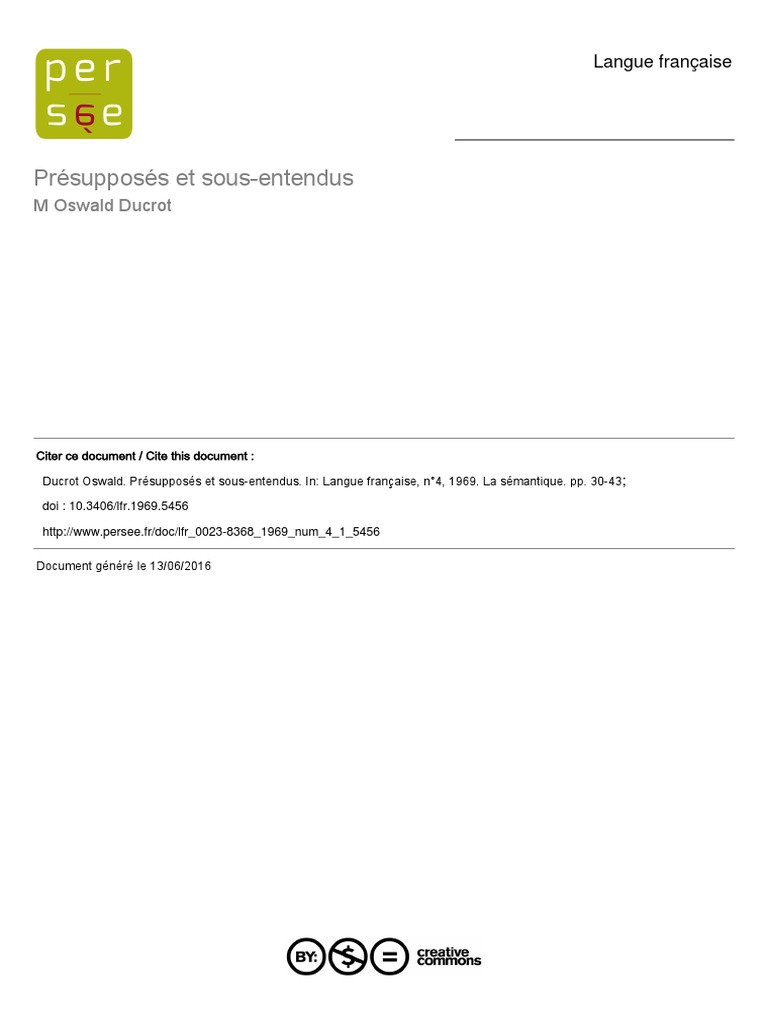 Présupposés et sous-entendus en linguistique | PDF | Sémantique ...