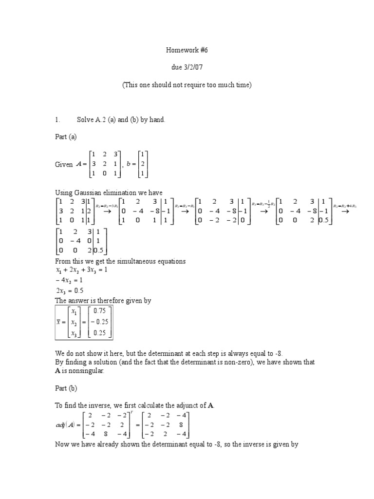 07 Homework6 Sol | PDF | Determinant | Algorithms
