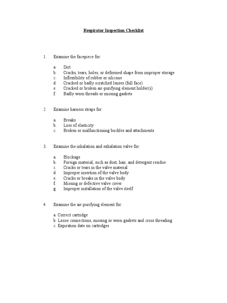 Respirator Inspection Checklist | PDF