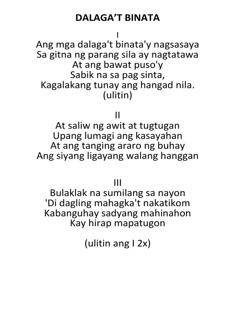 Ang Mga Dalaga't Binata'y Nagsasaya Lyrics | PDF