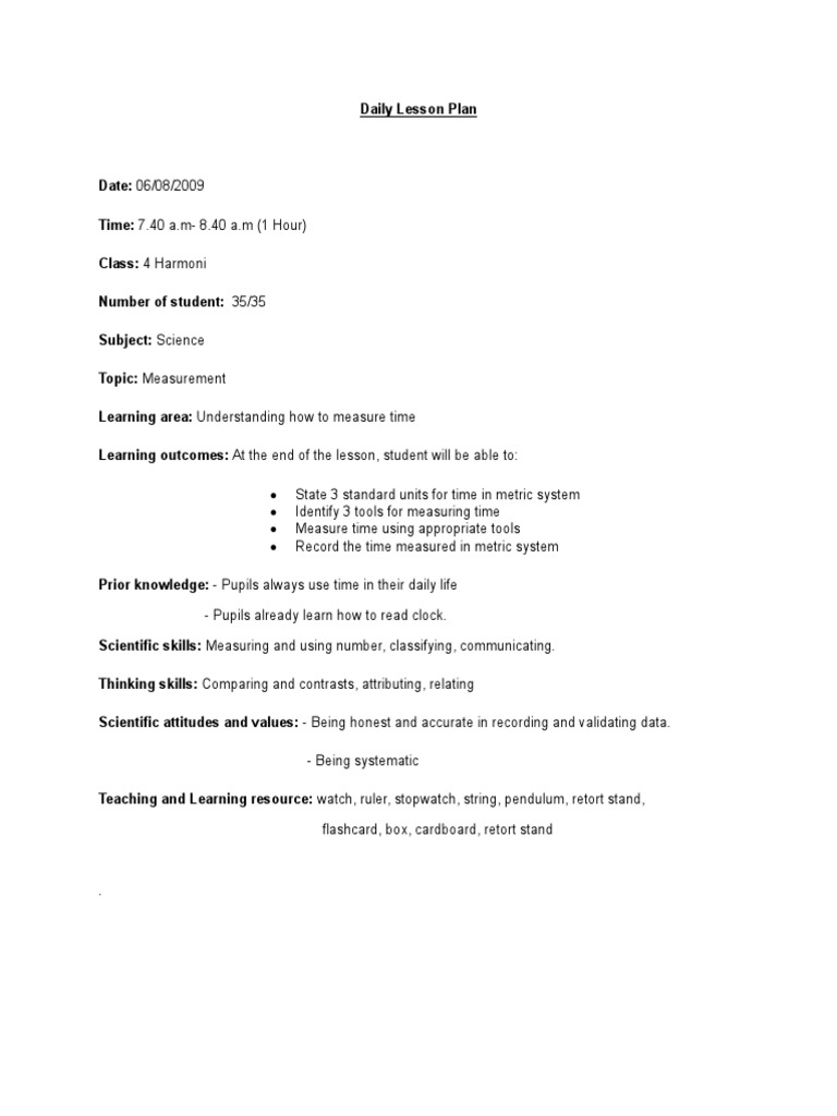 7.measuring Time Matrix | PDF | Lesson Plan | Science