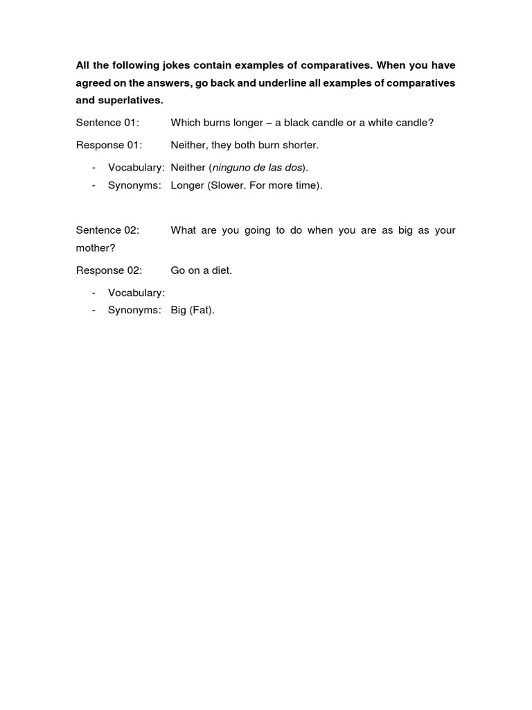 Comparative Jokes and Vocabulary Exercises | PDF | Language Arts ...