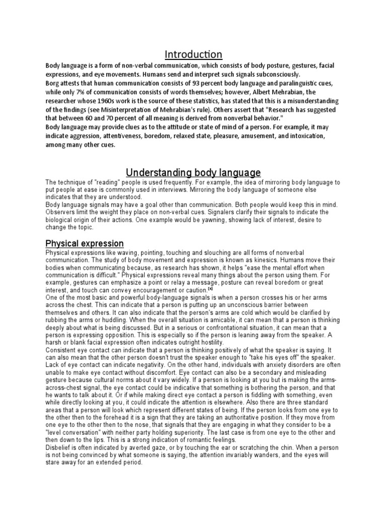 Understanding Body Language: Physical Expression | PDF | Body Language ...