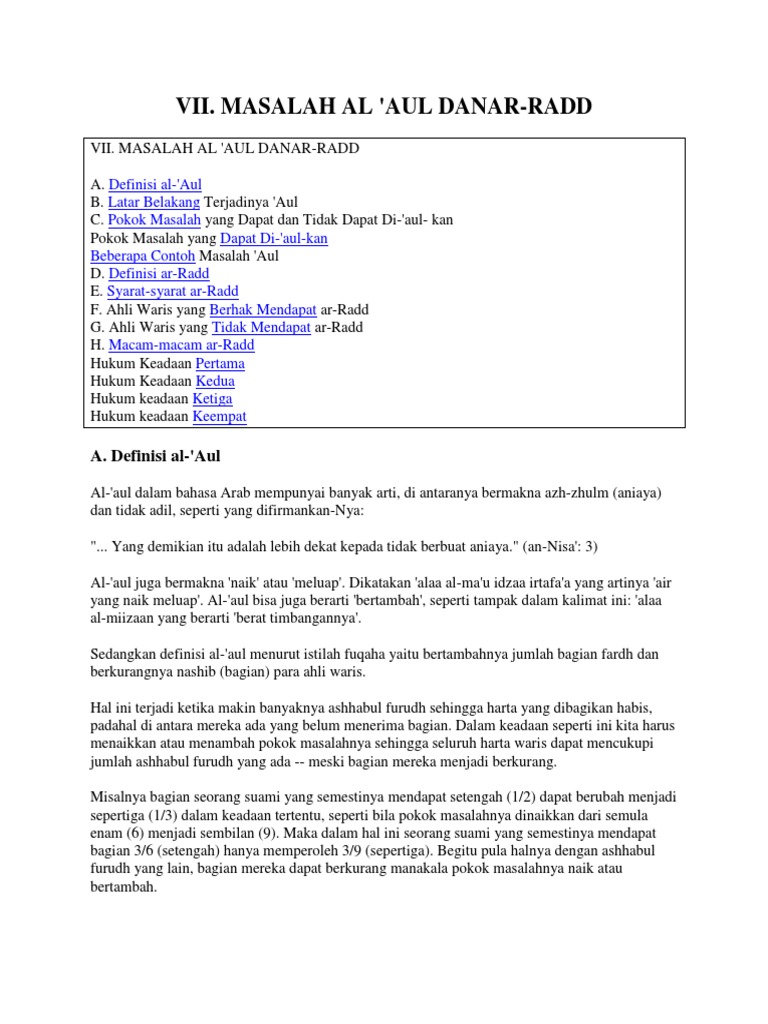 Vii. Masalah Al 'Aul Danar-Radd | PDF