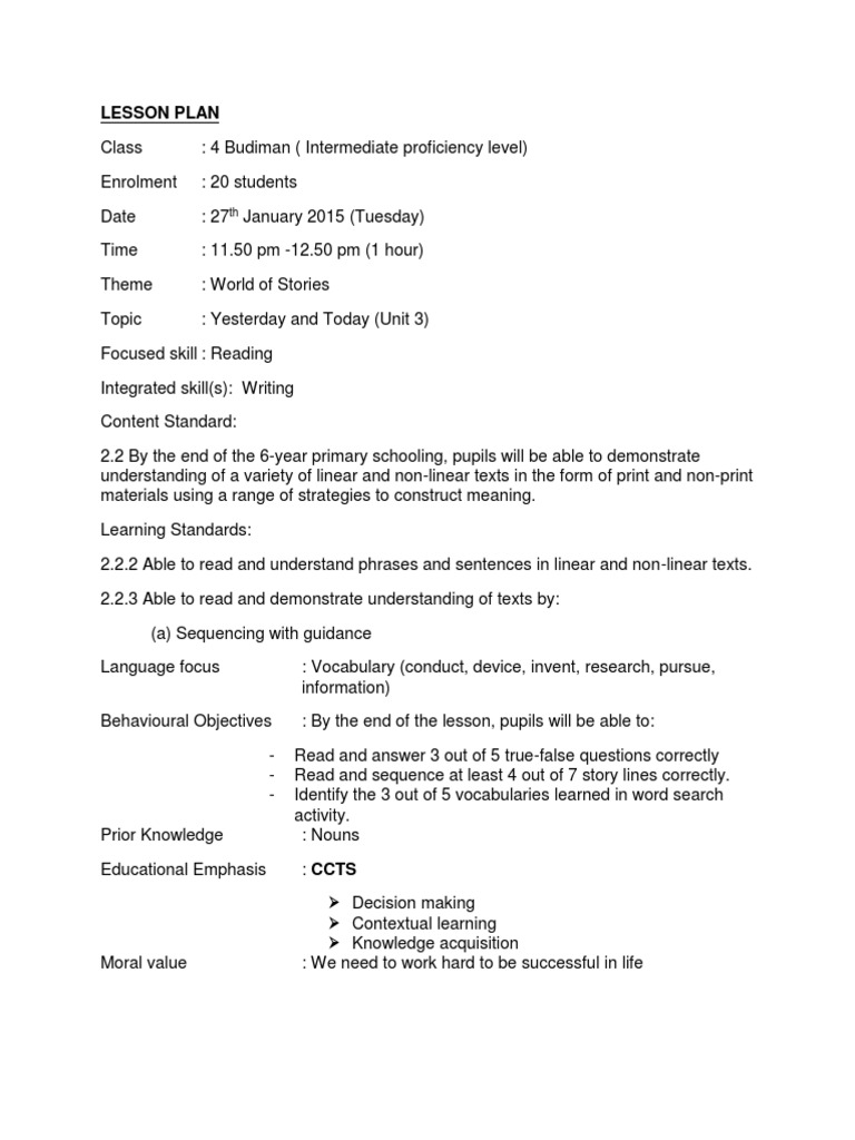 Lesson Plan: Reading Skills for Stories | PDF | Vocabulary | Teachers