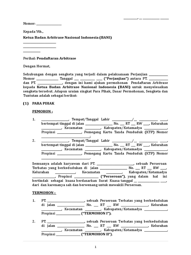 Permohonan Pendaftaran Arbitrase | PDF | Hukum