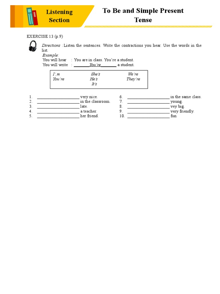 To Be and Simple Present Tense: Listening Section | PDF