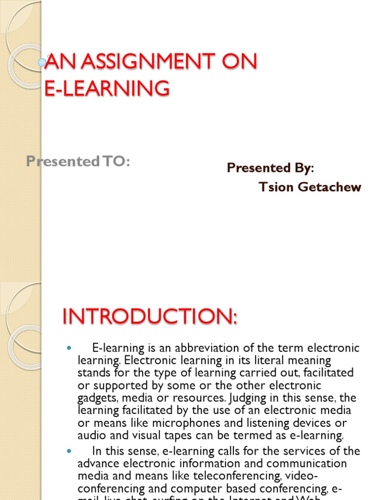 An Assignment On E-Learning | PDF | Educational Technology | Distance ...