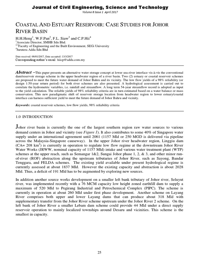 Case Study Johor River Basin | Download Free PDF | Water Resources | Dam