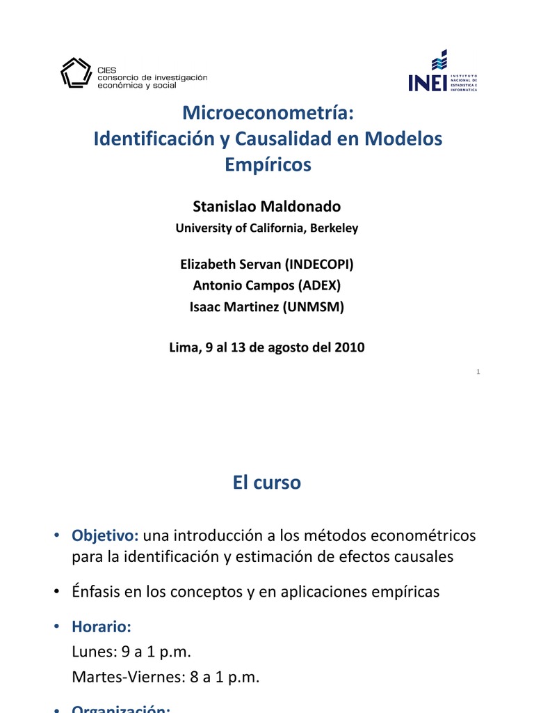 Microeconometria: Identificacion y Causalidad en Modelos Empiricos ...