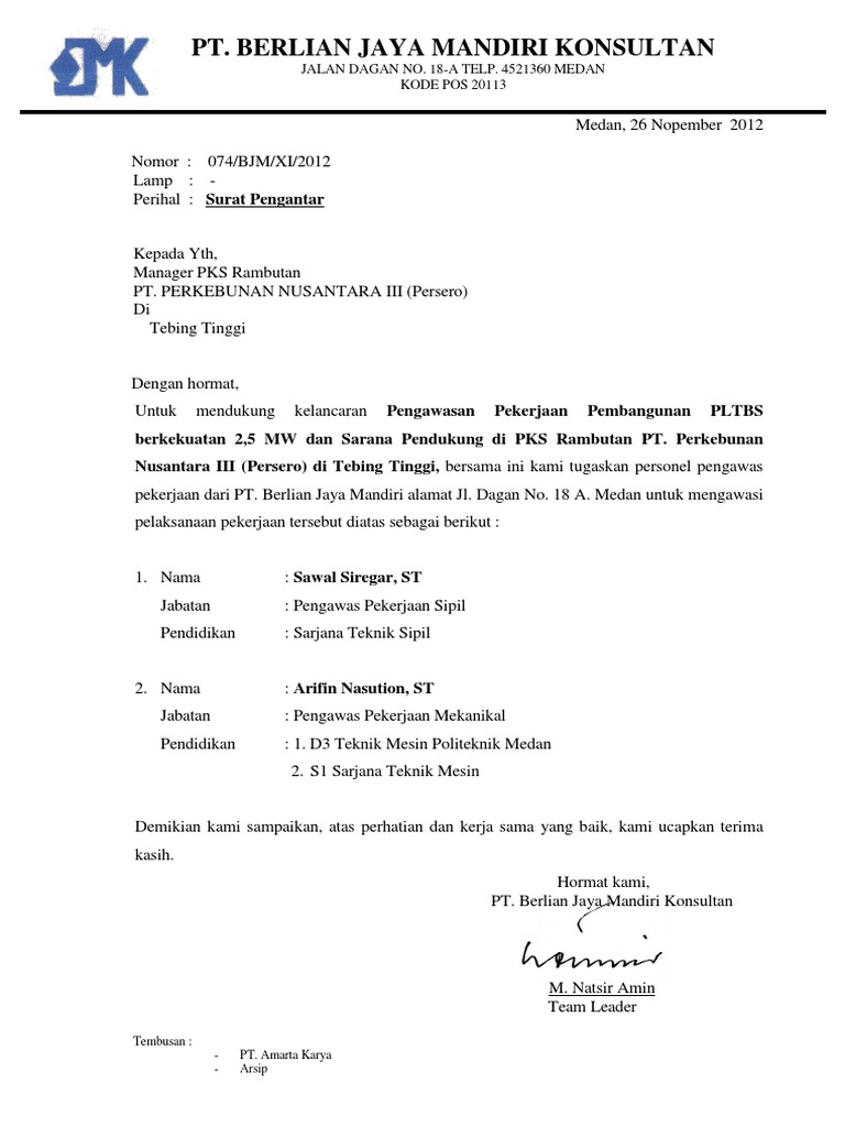 Surat Pengantar Ke PTPN III | PDF | Teknologi & Rekayasa