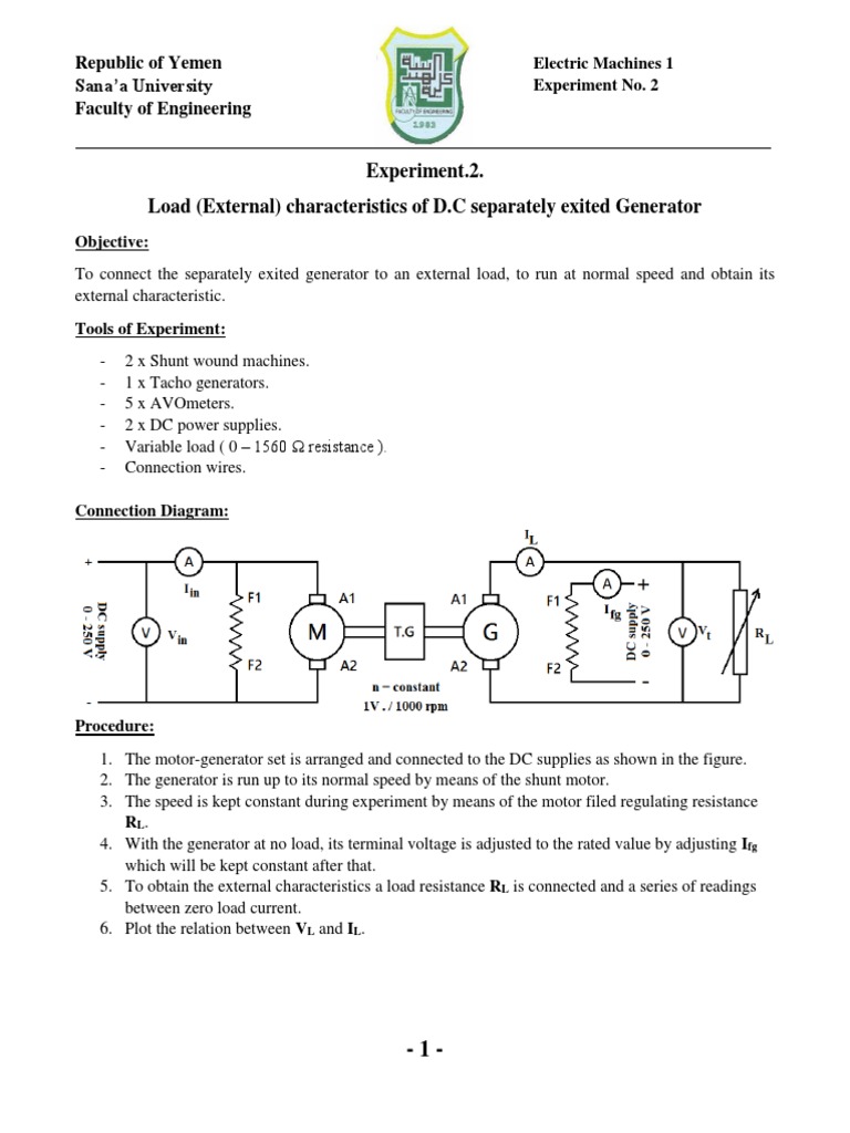 Experiment.2. Load (External) Characteristics of D.C Separately Exited Generator | PDF ...