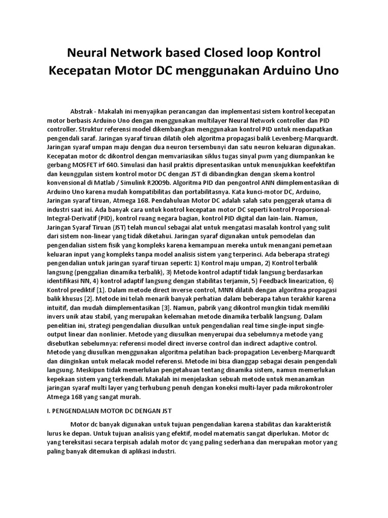 Neural Network Based Closed Loop Kontrol Kecepatan Motor DC Menggunakan ... Neural Network Based Closed Loop Kontrol Kecepatan Motor DC Menggunakan ...