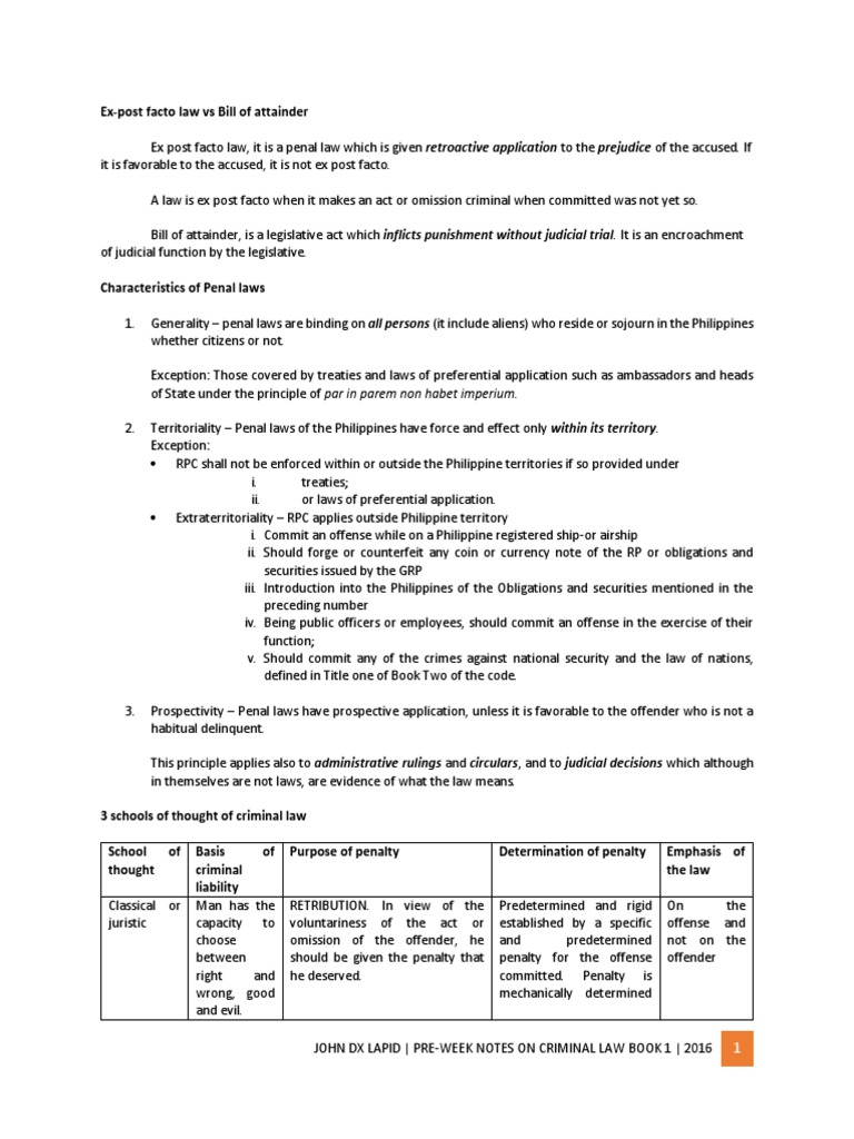 2016 Pre-Week Notes On CRIMINAL LAW 1 | PDF | Ex Post Facto Law | Crime ...