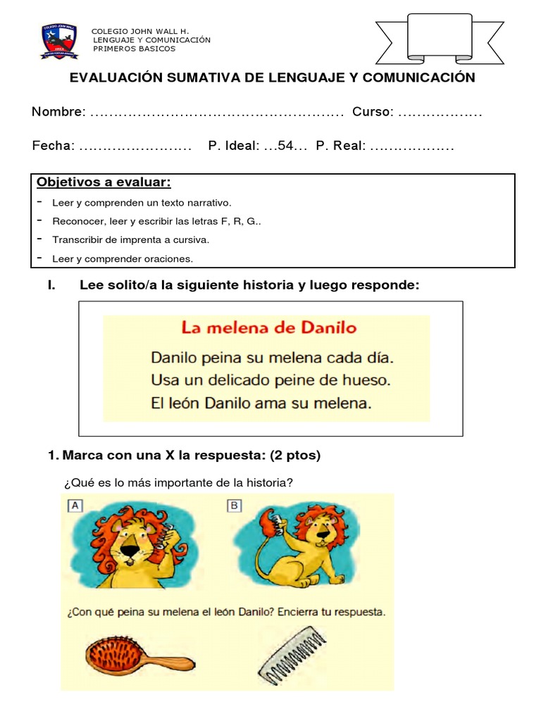 Prueba Lenguaje F | PDF