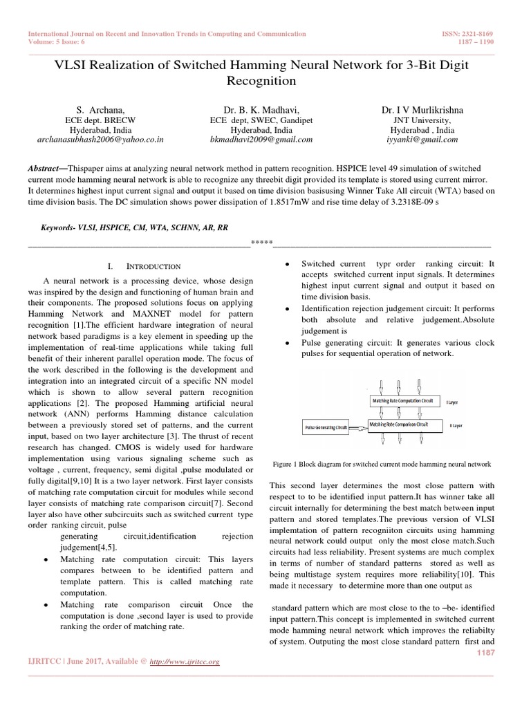 VLSI Realization of Switched Hamming Neural Network For 3-Bit Digit ...