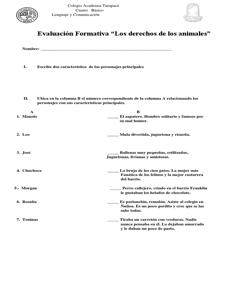 Evaluacic3b3n Formativa Los Derechos de Los Animales | PDF