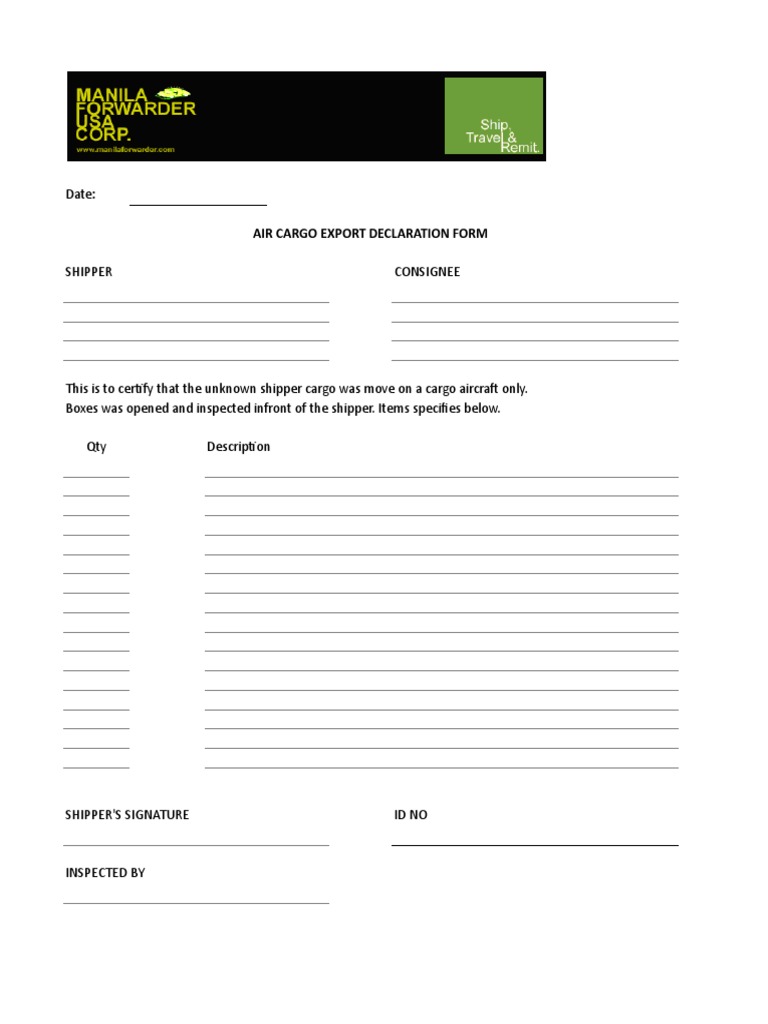 Date:: Air Cargo Export Declaration Form | PDF