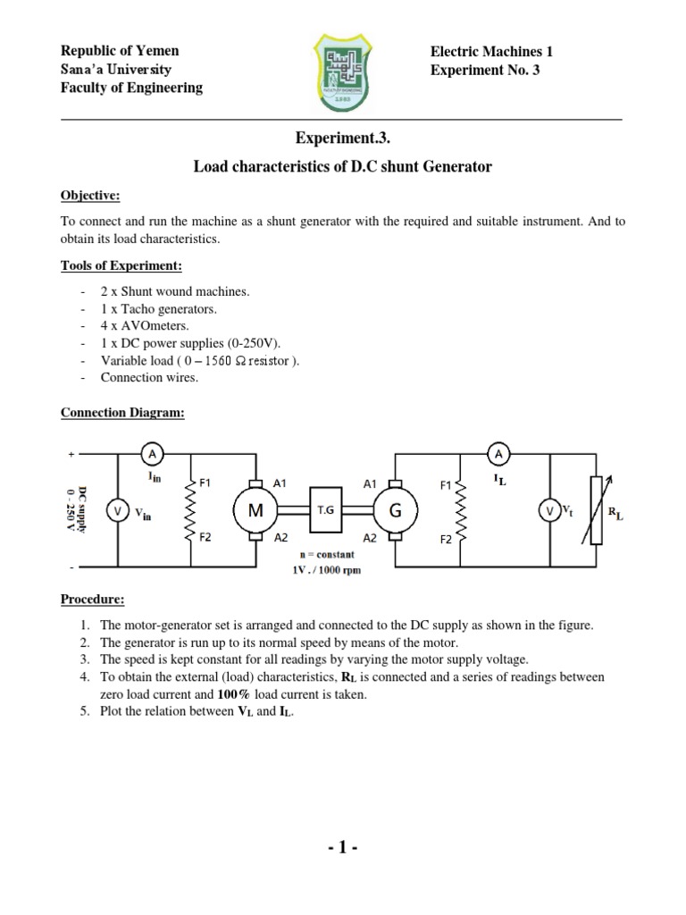 Experiment.3. Load Characteristics of D.C Shunt Generator | PDF | Electric Generator | Direct ...