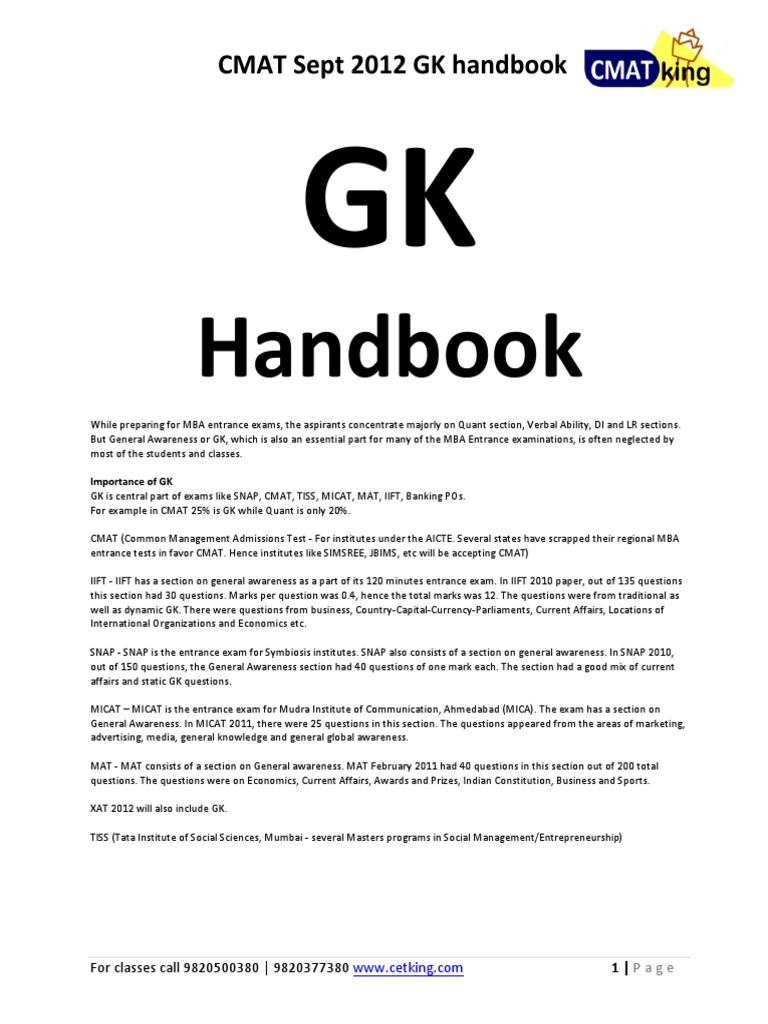 GK Handbook | PDF | Nobel Prize | Swedish Awards