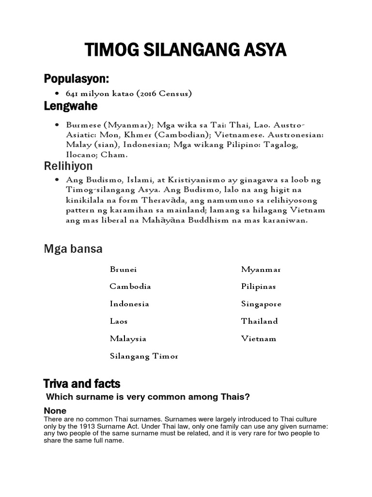 Timog Silangang Asya | PDF | Thailand | Cambodia