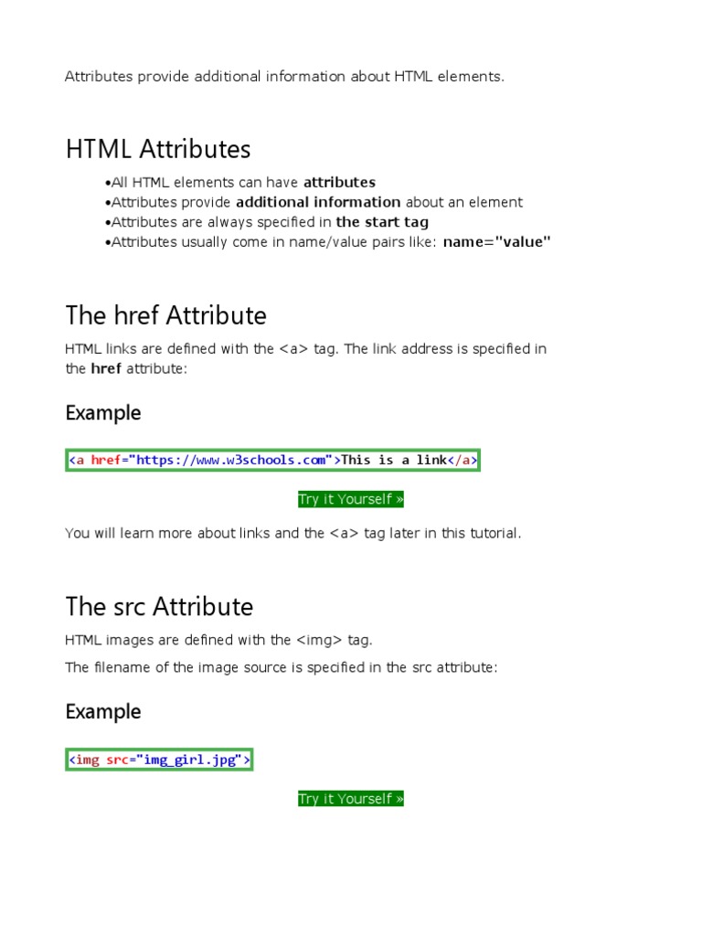 HTML Attributes | PDF | Html Element | Html