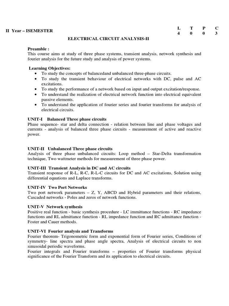 Eca II Syllabus | PDF | Electrical Network | Network Analysis ...