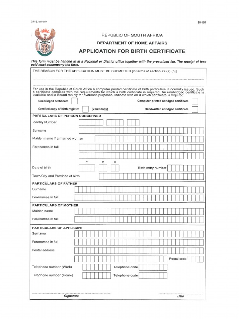 South Africa Birth Cert | PDF