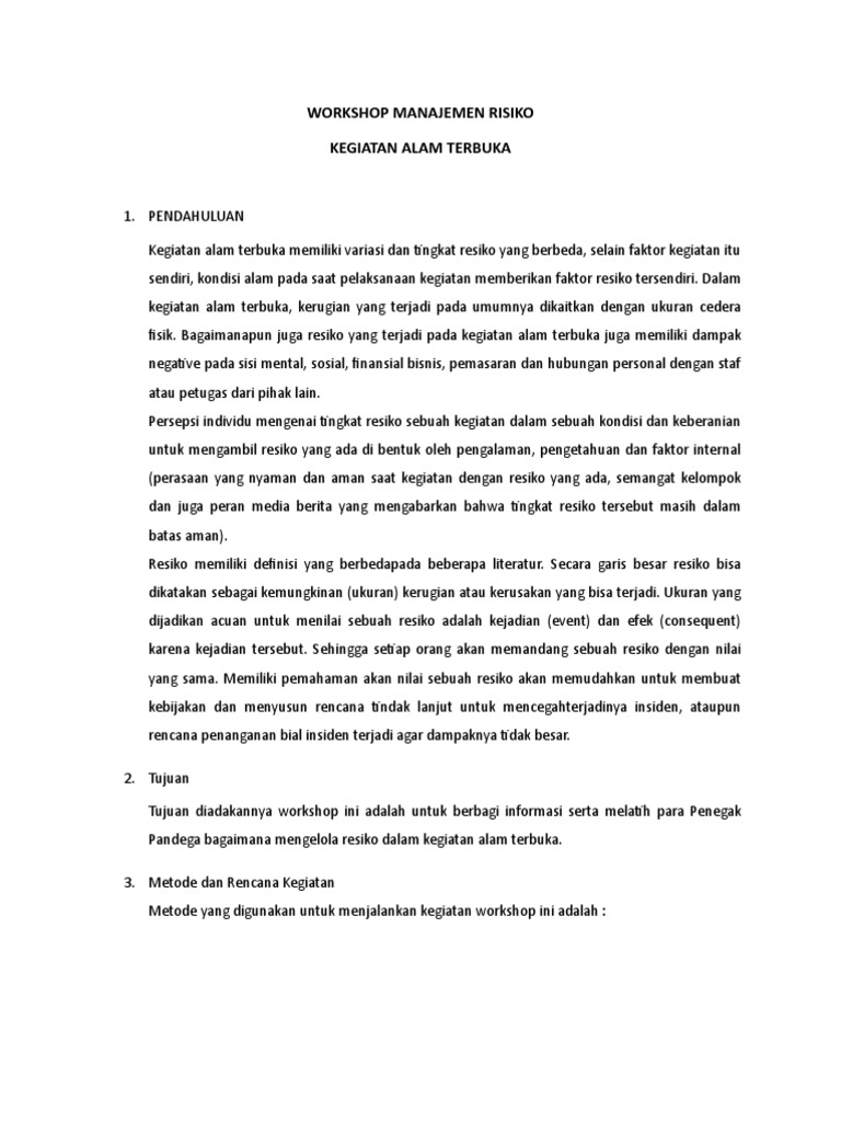Workshop Manajemen Risiko | PDF