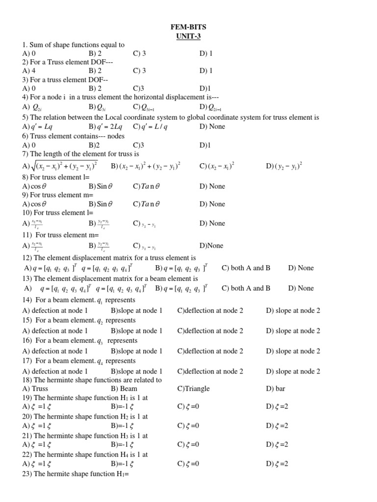 Fem Mid-Ii Bits | PDF | Truss | Applied And Interdisciplinary Physics
