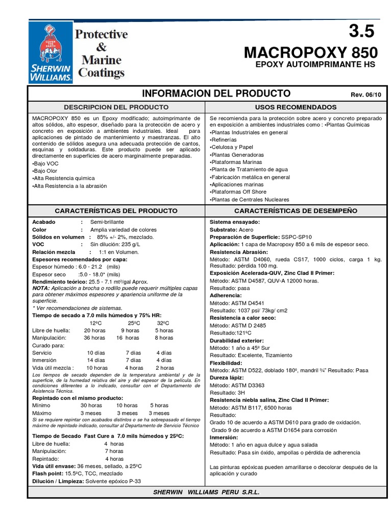 3.5 Macropoxy 850 | PDF | Pintar | Acero