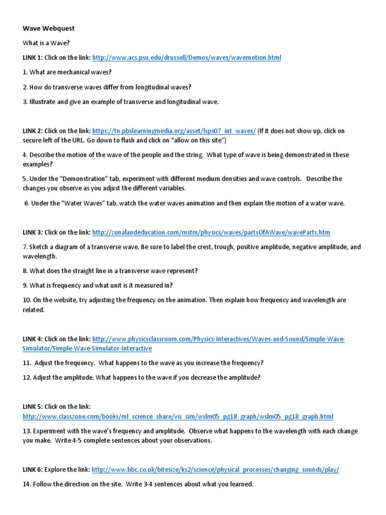 Intro To Waves Webquest | PDF