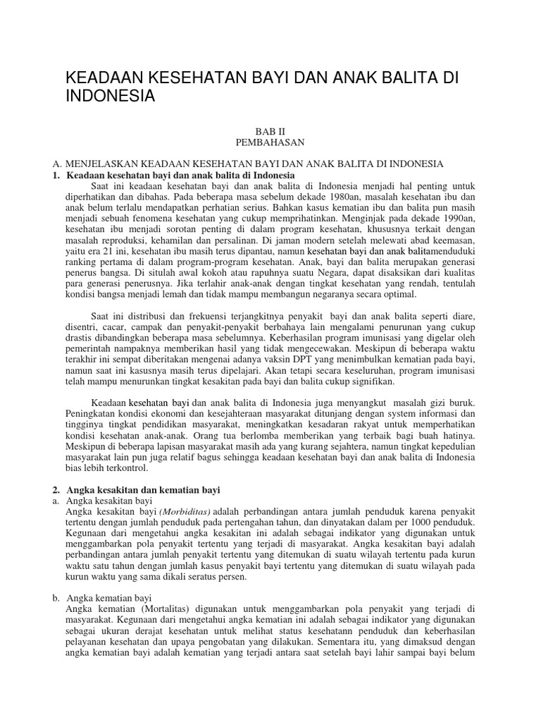 Keadaan Kesehatan Bayi Dan Anak Balita Di Indonesia | PDF