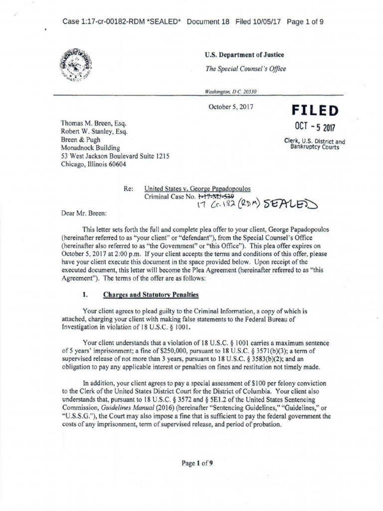 George Papadopoulos Plea Agreement | PDF | United States Federal ...