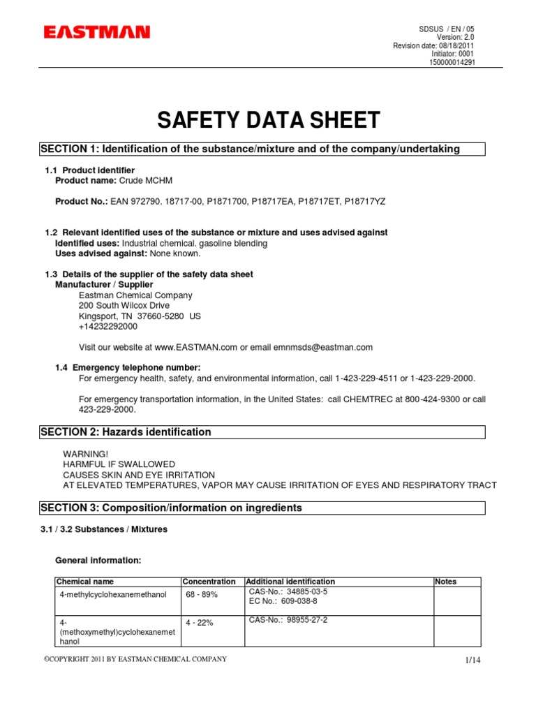 Safety Data Sheet: SECTION 1: Identification of The Substance/mixture ...